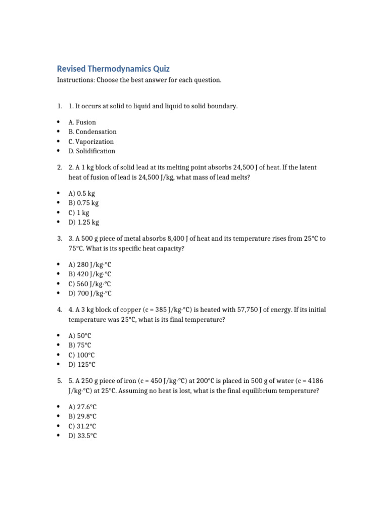 Revised Thermodynamics Quiz | PDF
