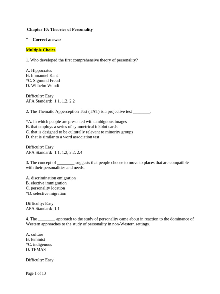 Chapter 10 Theories of Personality | PDF | Extraversion And ...
