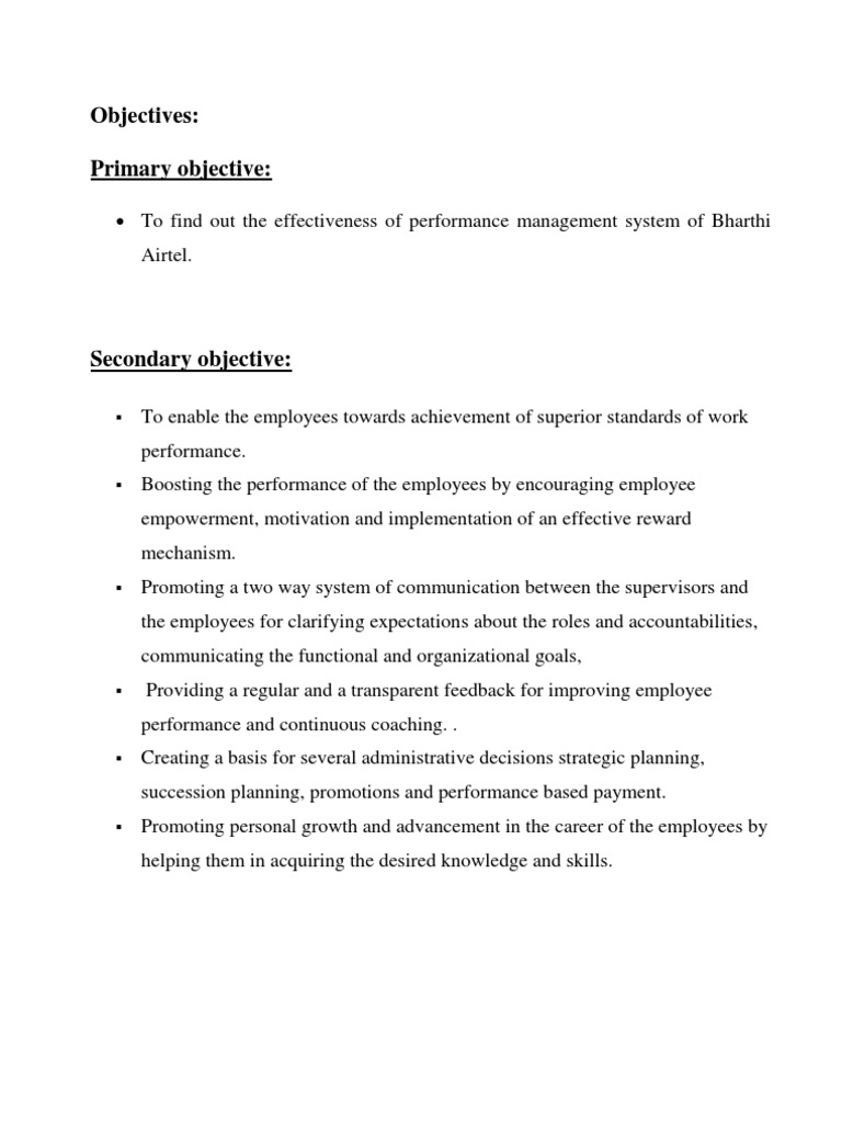 Objectives: Primary Objective | PDF | Performance Management ...