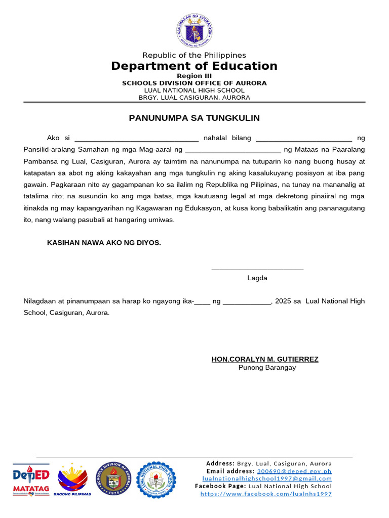 Oath Form Classroom Officers | PDF