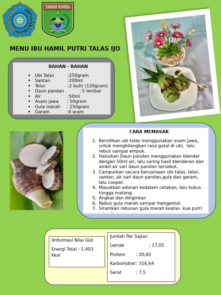 Menu Ibu Hamil Putri Talas Ijo | PDF