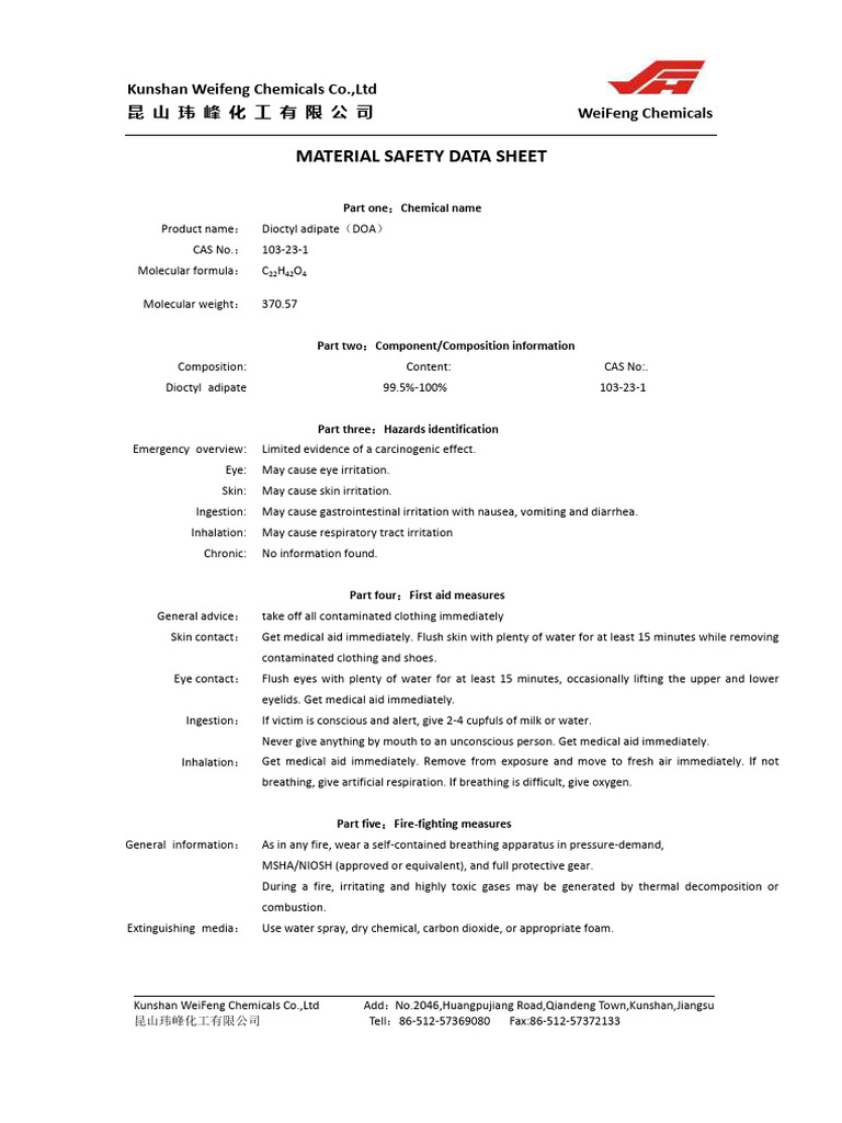 Doa (MSDS) | PDF | Toxicity | Materials