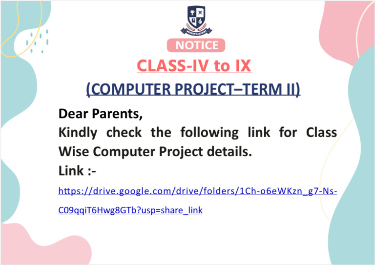 Computer Project Notice Term 2 Classes IV To IX | PDF