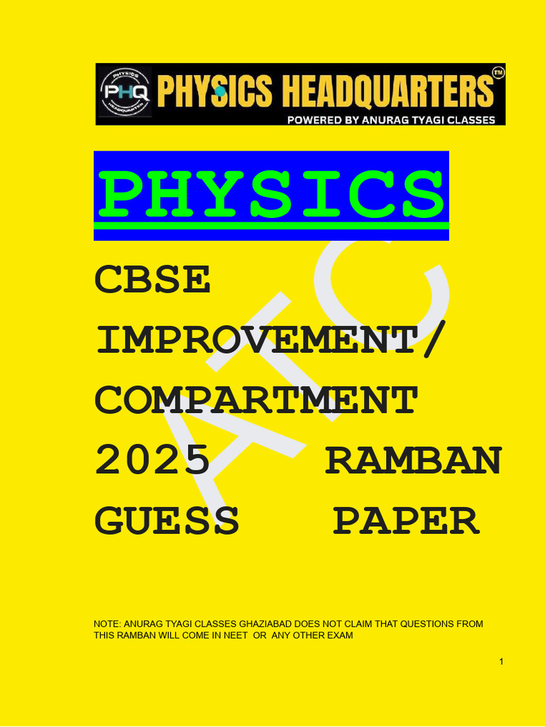 Physics Compt. - Improvement 2025 Ramban | PDF | Electromagnetic Induction | Inductance