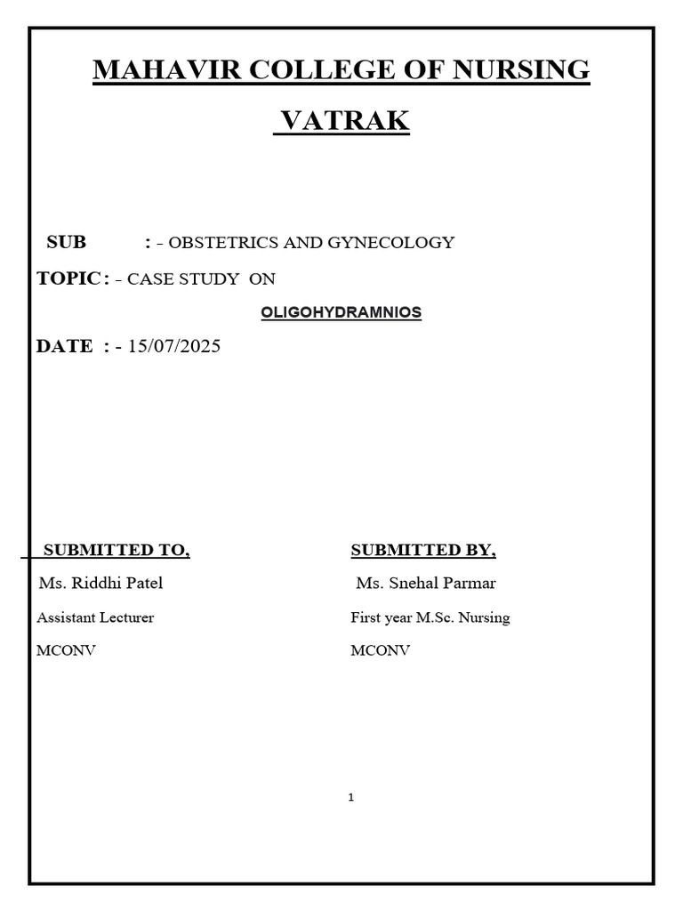 Case Study On Oligohydramnios | PDF | Wound | Fetus