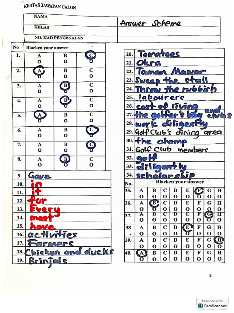 English Form 2 Paper 1 Answer Scheme | PDF