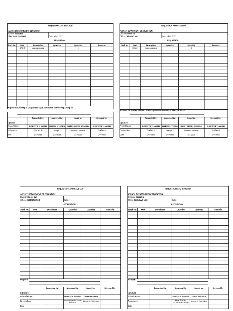 Requisition and Issue Slip Template | PDF | Bond Market