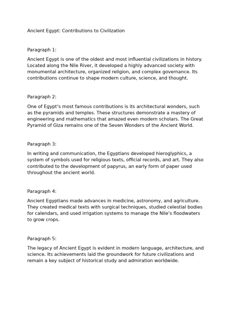 Ancient Egypt - Contributions To Civilization | PDF