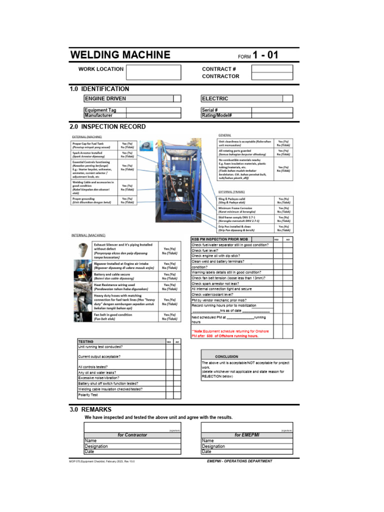 01-01 Welding Machine Checklist (Pictorial) | PDF | Manufactured Goods ...