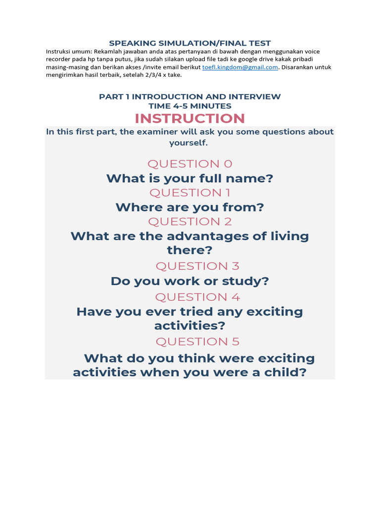 !speaking Final Test Recording Questions OK | PDF