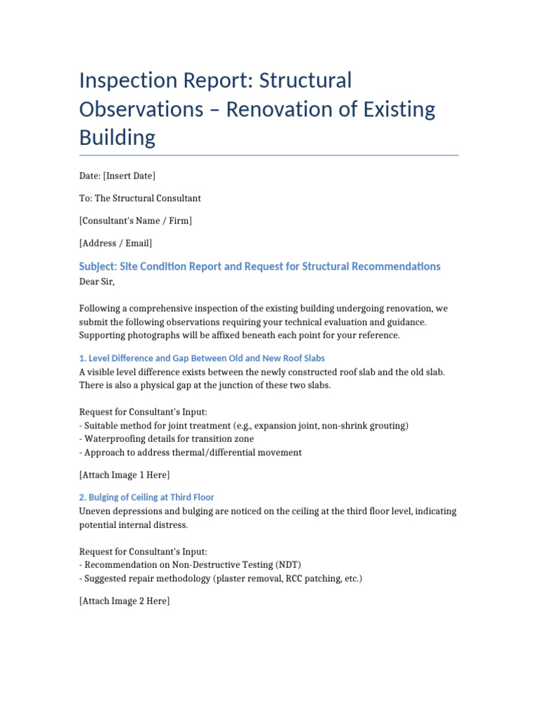 Inspection Report Renovation Old Building | PDF