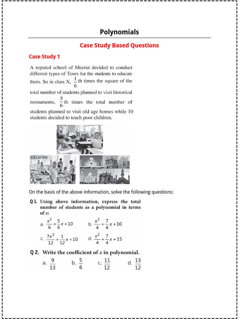 Polynomials Case Study Questions | PDF