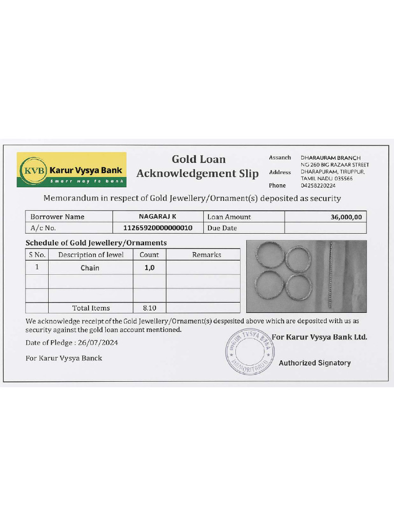 KVB Jewel Receipt | PDF