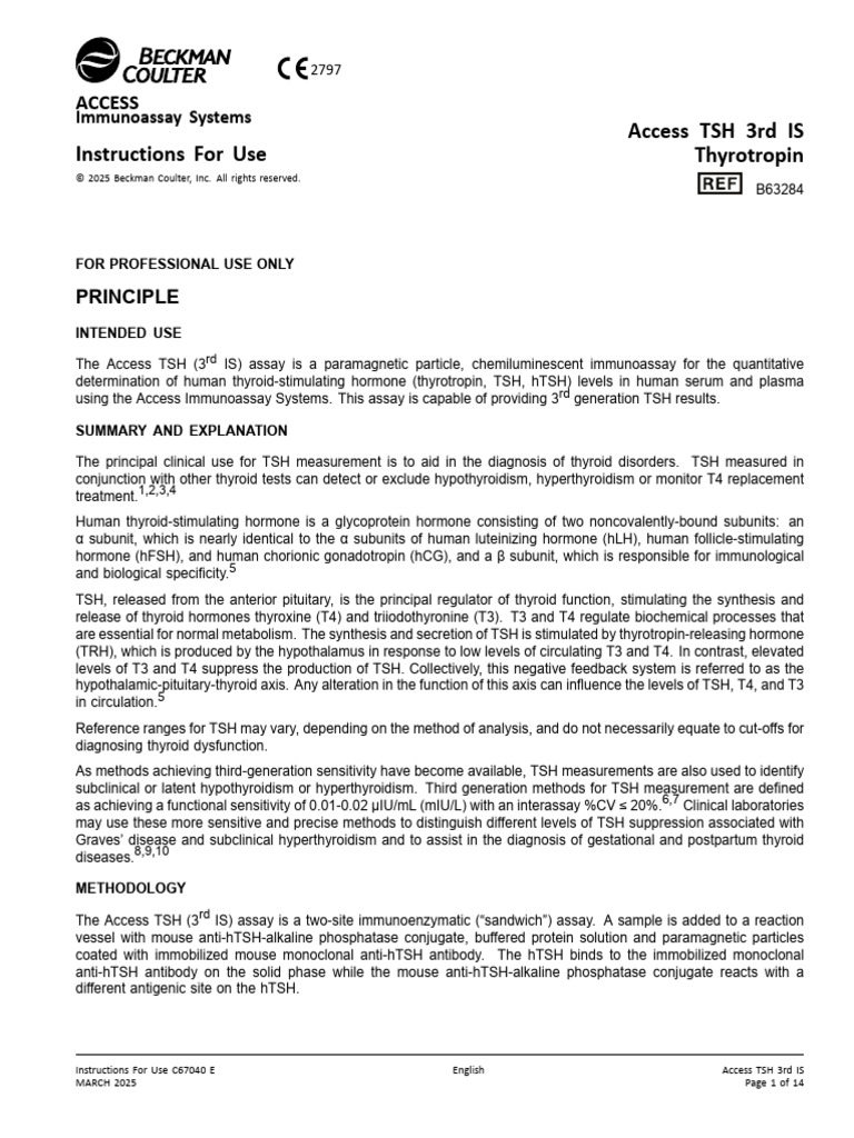 Access TSH 3rd Is - Beckman | PDF | Thyroid Stimulating Hormone | Thyroid