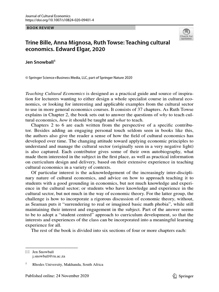 Teaching Cultural Economics Review | PDF | Economics | Consumption ...