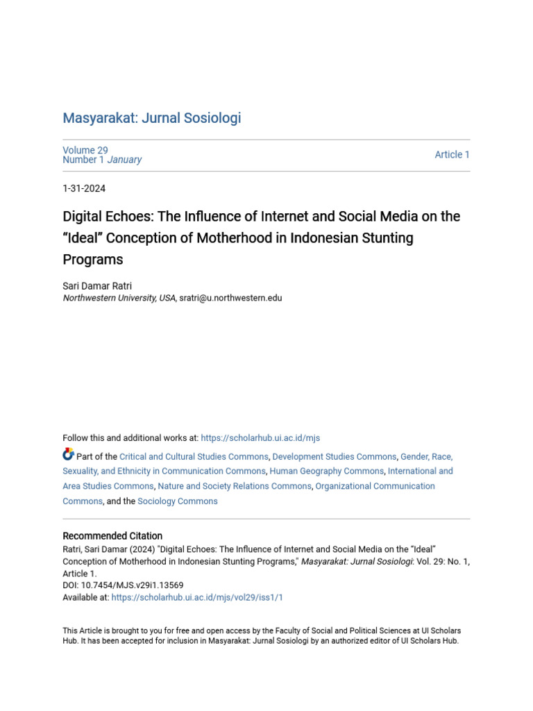 Digital Echoes - Internet and Social Media Construct of Motherhood | PDF | Expert | Human Capital