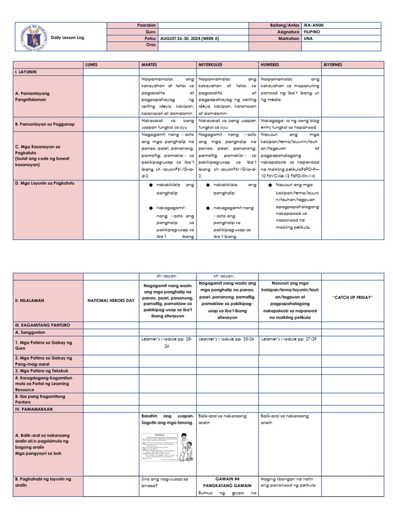 GR 6-Fil.-Wk 5 - QTR-1 | PDF