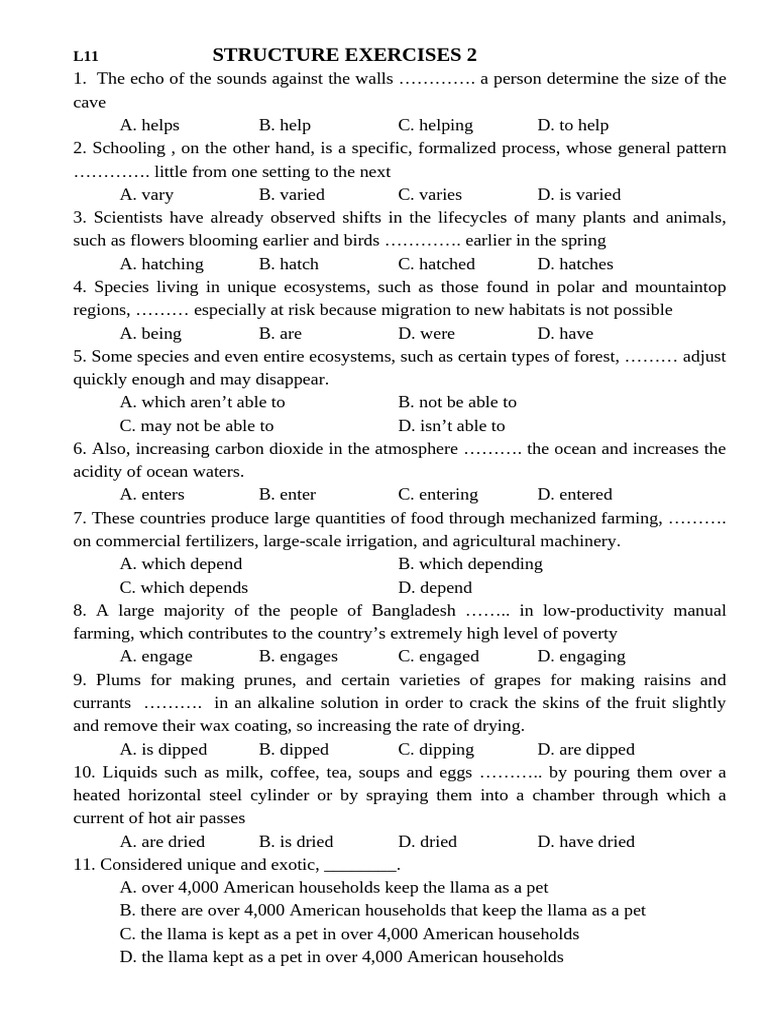 Structure Exercises for English Grammar | PDF | Agriculture | Eclipse
