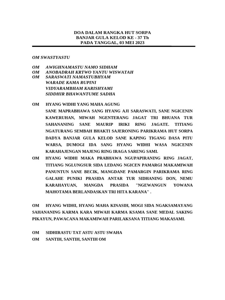 Doa Hut STT 37 TH | PDF