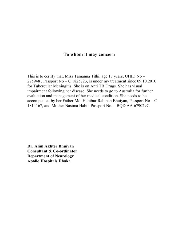 To Whom It May Concern Letter