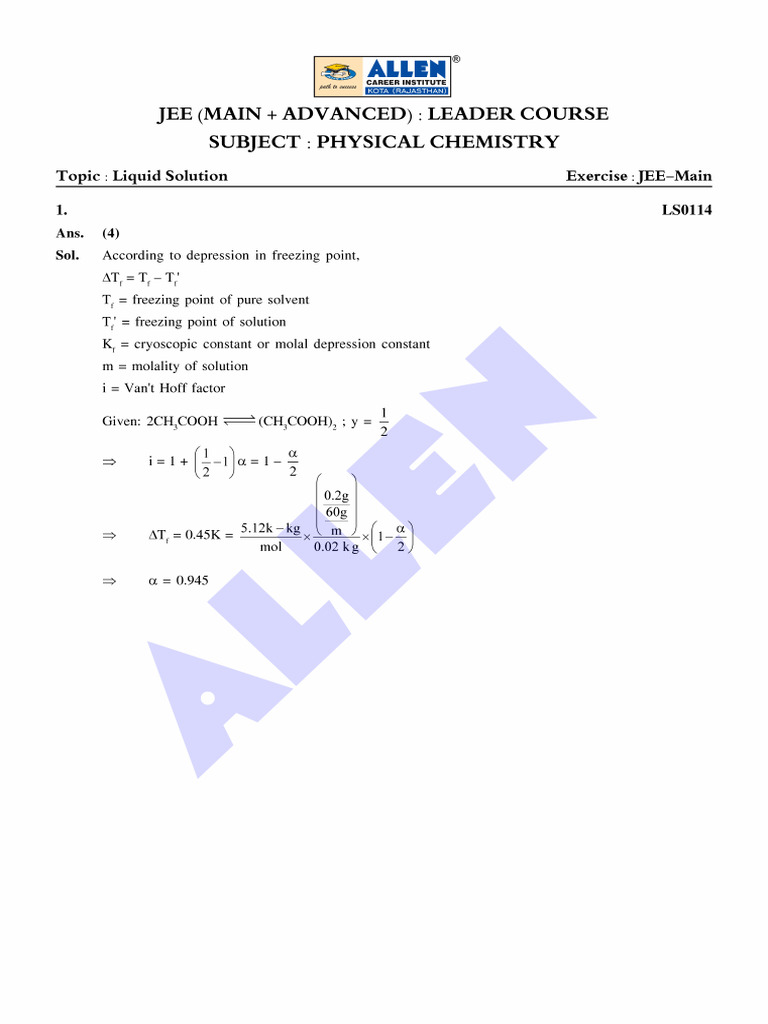 Liquid Solution - Exercise - Solution | PDF