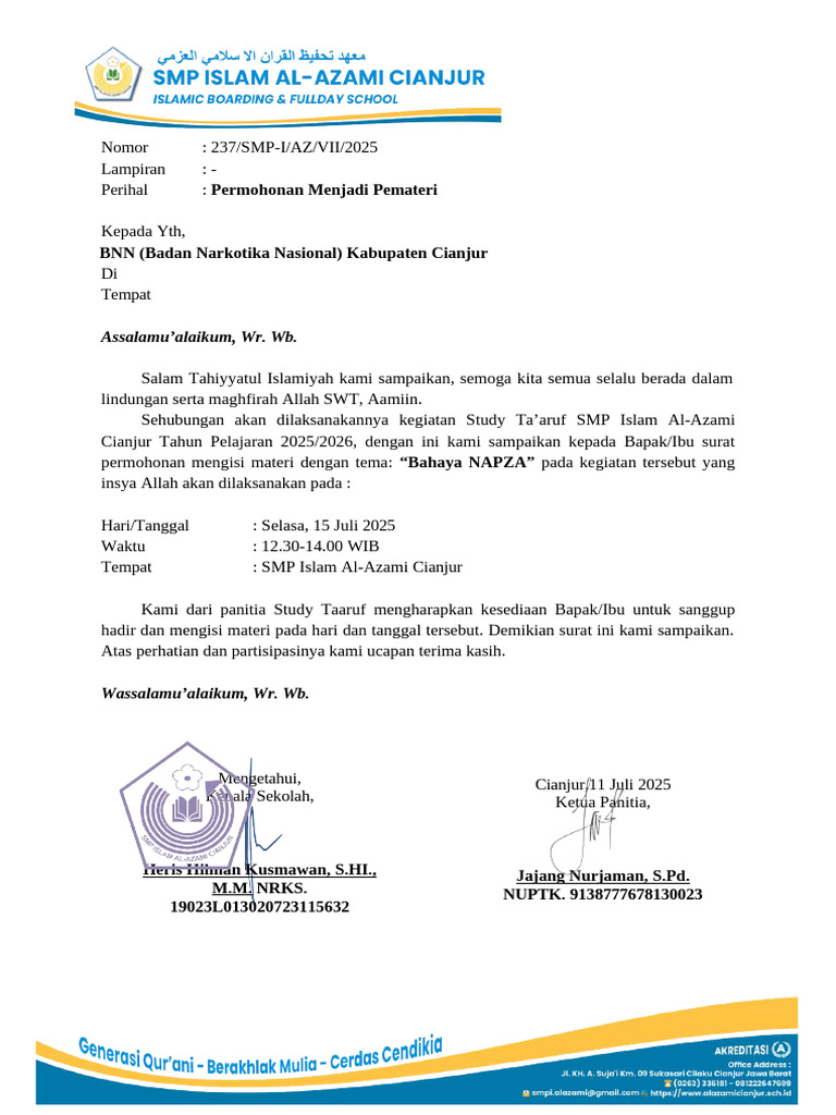Surat Permohonan Materi. | PDF