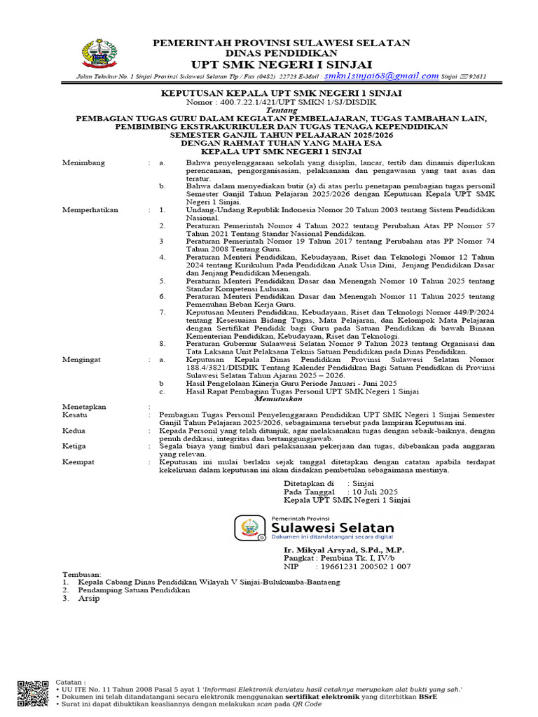 SK Pembagian Tugas Semester Ganjil TA 2025.2026-1 | PDF