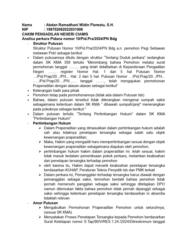 Analisis Putusan Pidana Dan Perdata Abdan | PDF