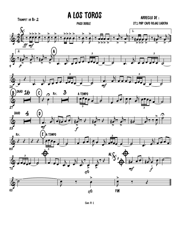 A LOS TOROS - PASO DOBLE - SCORE - Trumpet in BB 2 | PDF