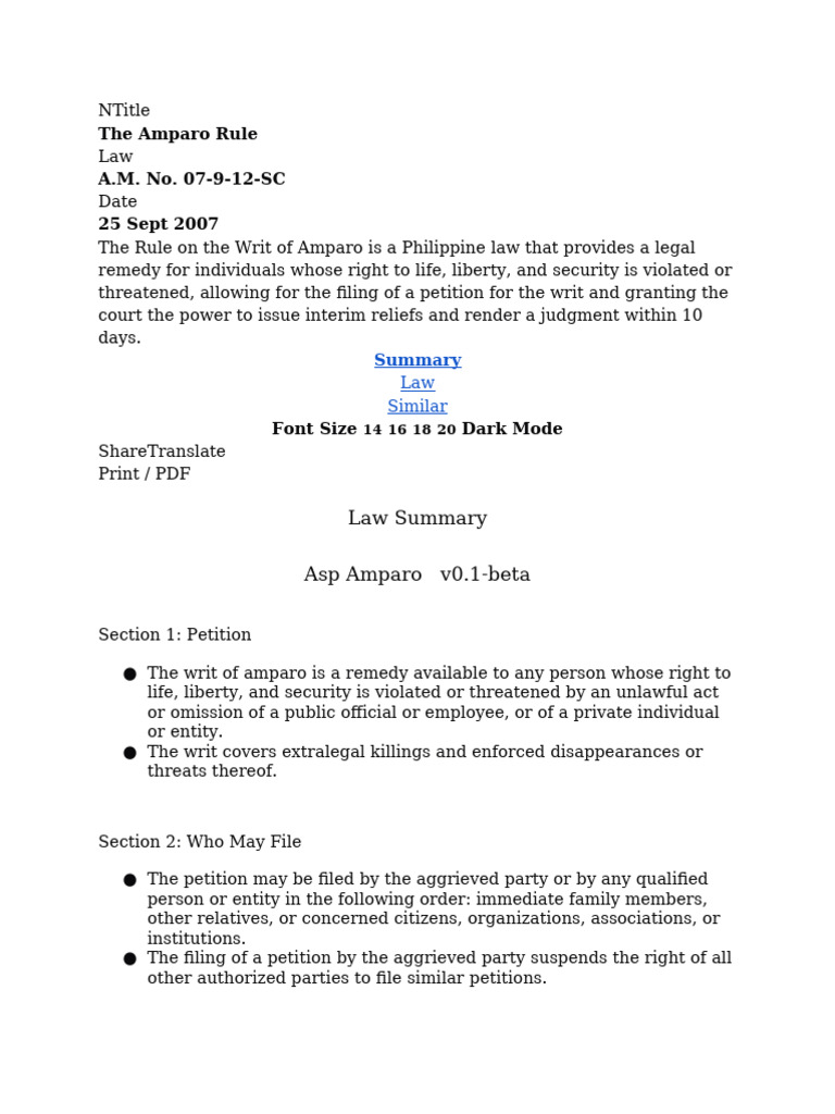 Writ of Amparo | PDF | Judgment (Law) | Writ