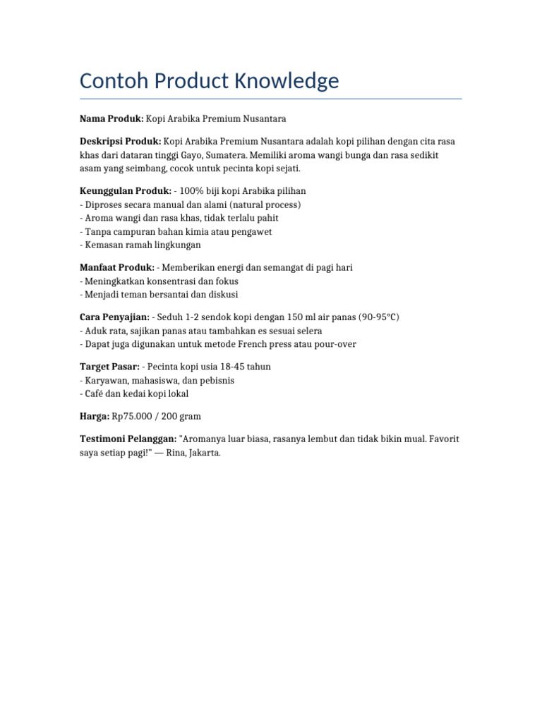 Contoh Product Knowledge | PDF