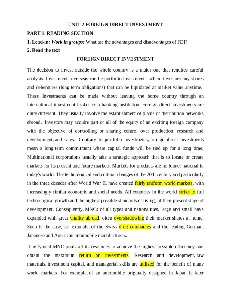 Understanding Foreign Direct Investment | PDF | Foreign Direct ...