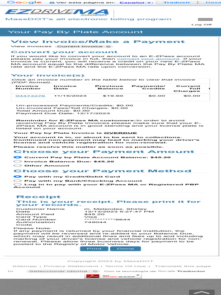 EZDriveMA Your Pay by Plate Account | PDF | Invoice | Credit Card
