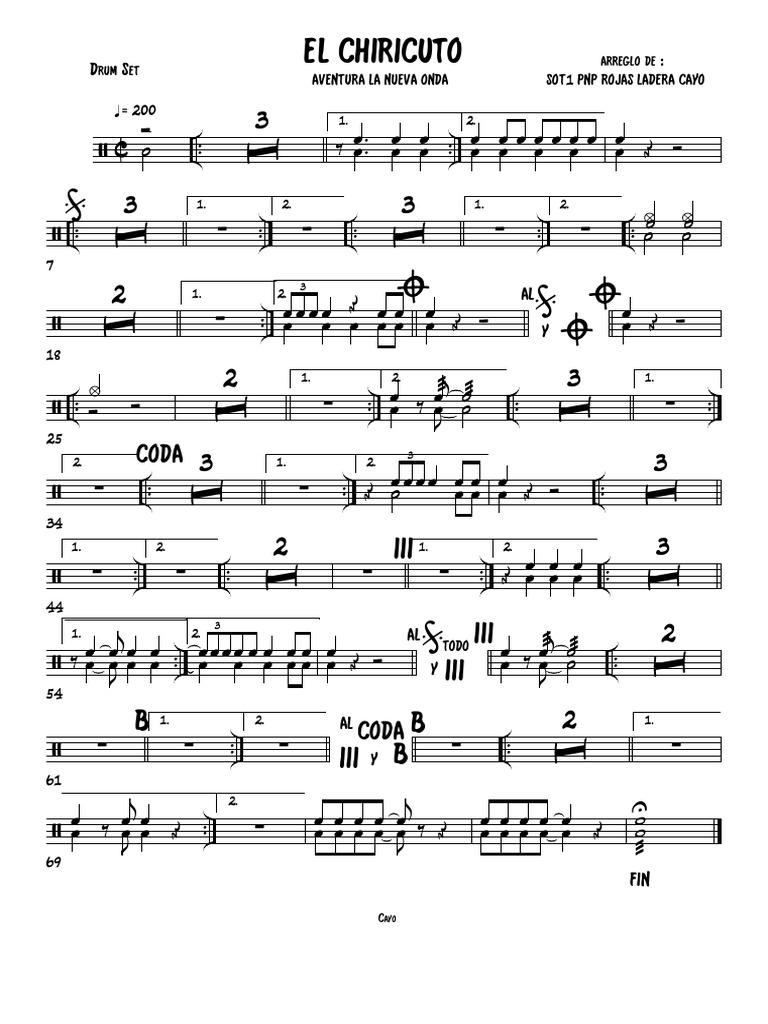 EL CHIRICUTO AVENTURA - SCORE - Drum Set | PDF