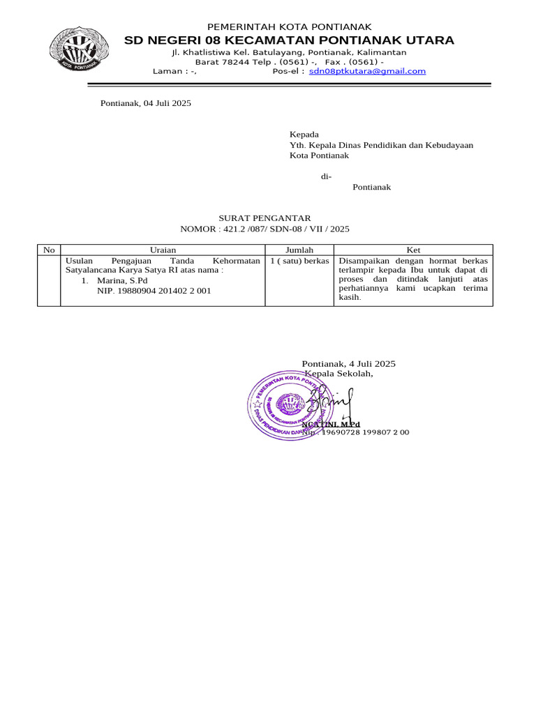 Surat Pengantar Satya Lencana | PDF