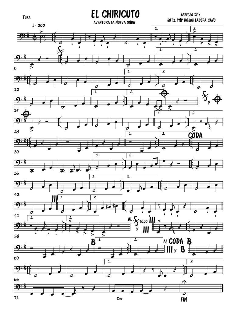 EL CHIRICUTO AVENTURA - SCORE - Tuba | PDF