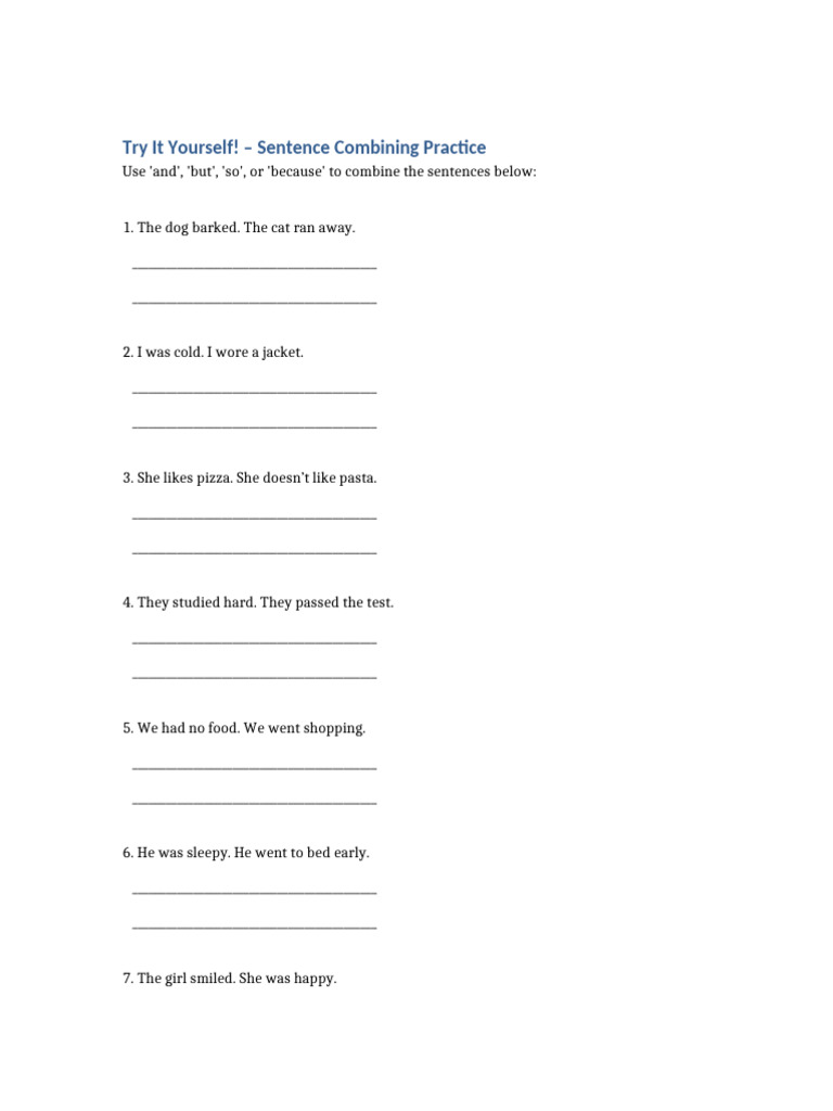 Try It Yourself Sentence Combining | PDF