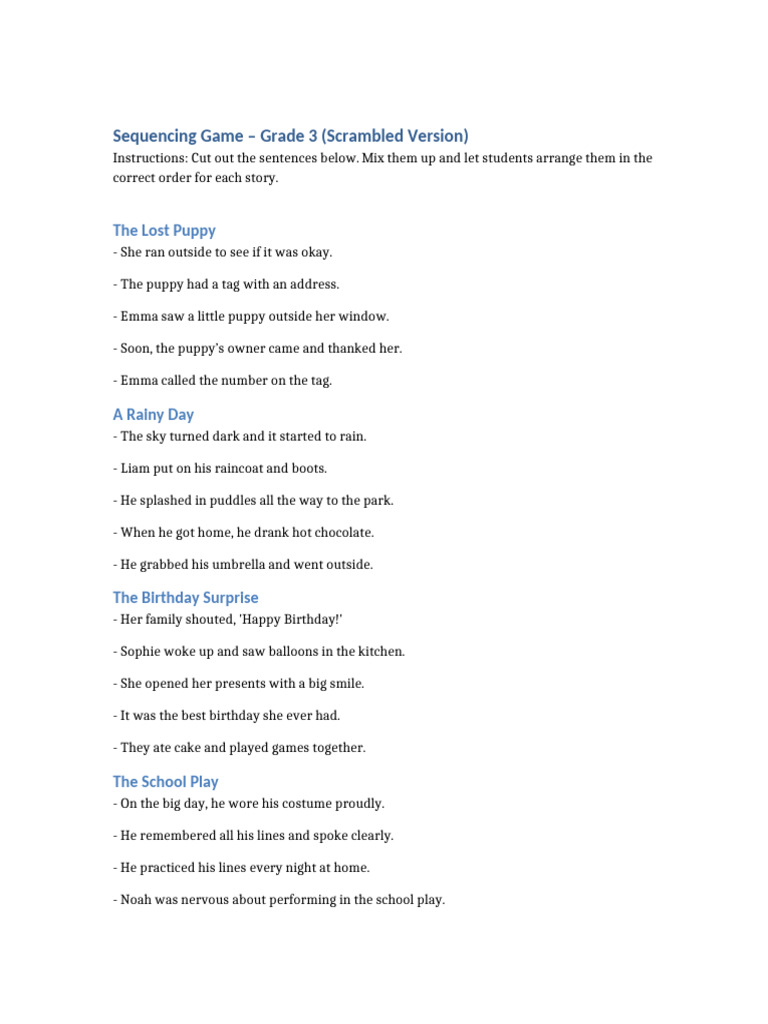 Grade3 Sequencing Game Scrambled | PDF