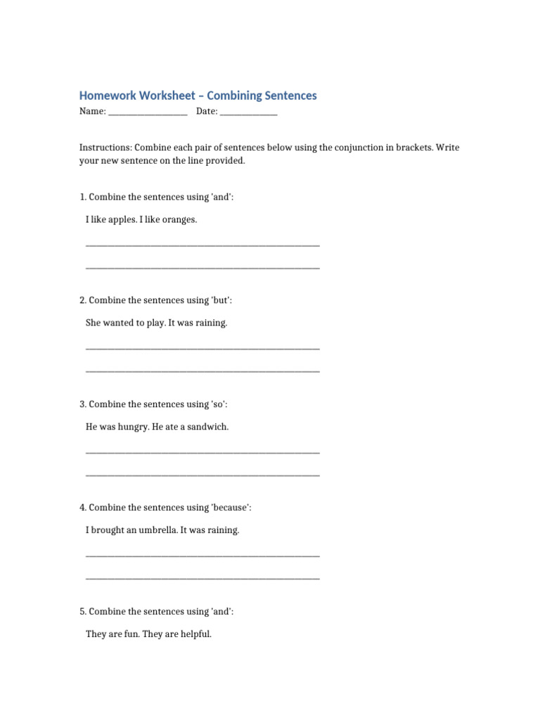 Combining Sentences Worksheet for Grade 3 | PDF | Chess Theory | Chess