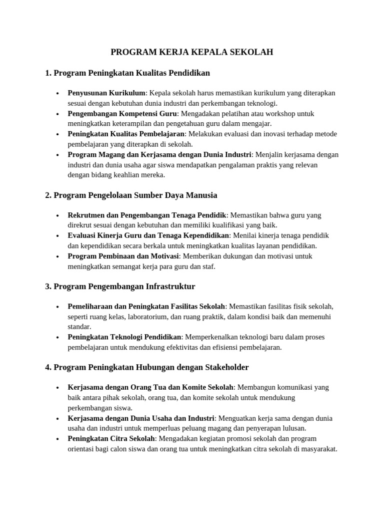 Program Kerja Kepala Sekolah | PDF
