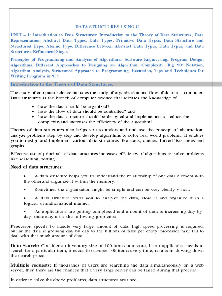 Data Structures Using C Material For Ambedkar University Degree Students | PDF | Data Type ...