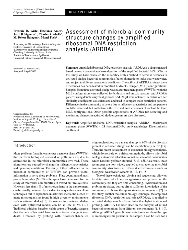 Assessment of Microbial Community Structure Changes by Amplified ...