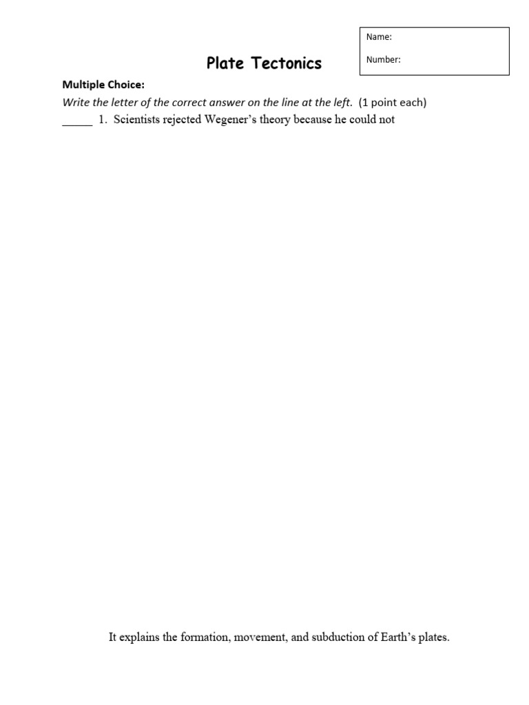 Plate Tectonics Quiz and Concepts | PDF | Plate Tectonics | Terrestrial ...
