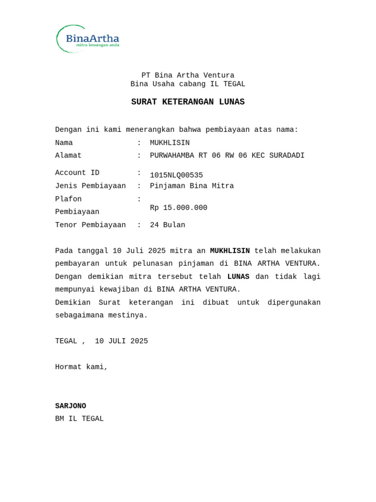 Surat Keterangan Lunas | PDF