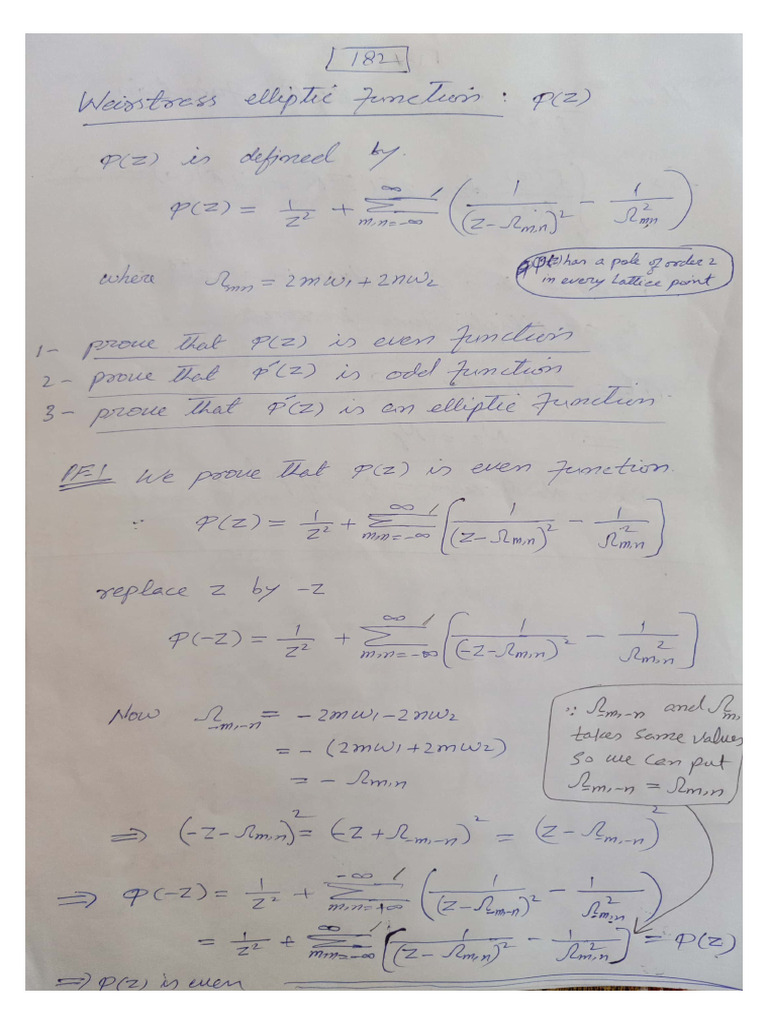Weierstrass Elliptic Function | PDF