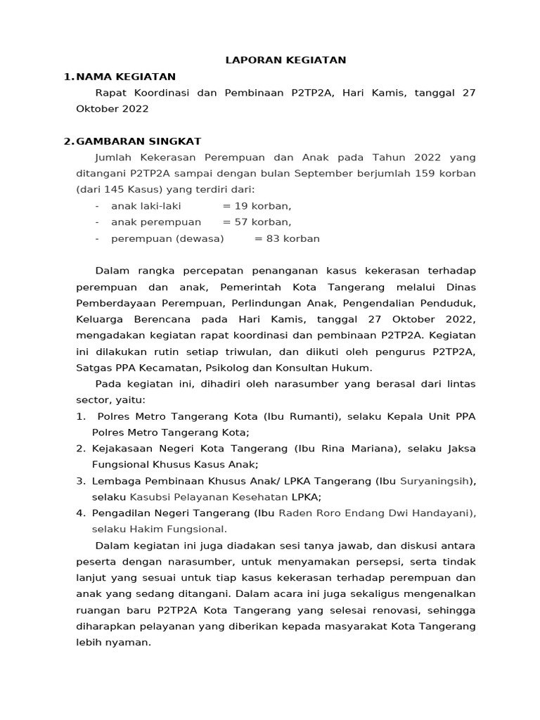 Rapat Koordinasi P2TP2A Tangerang | PDF