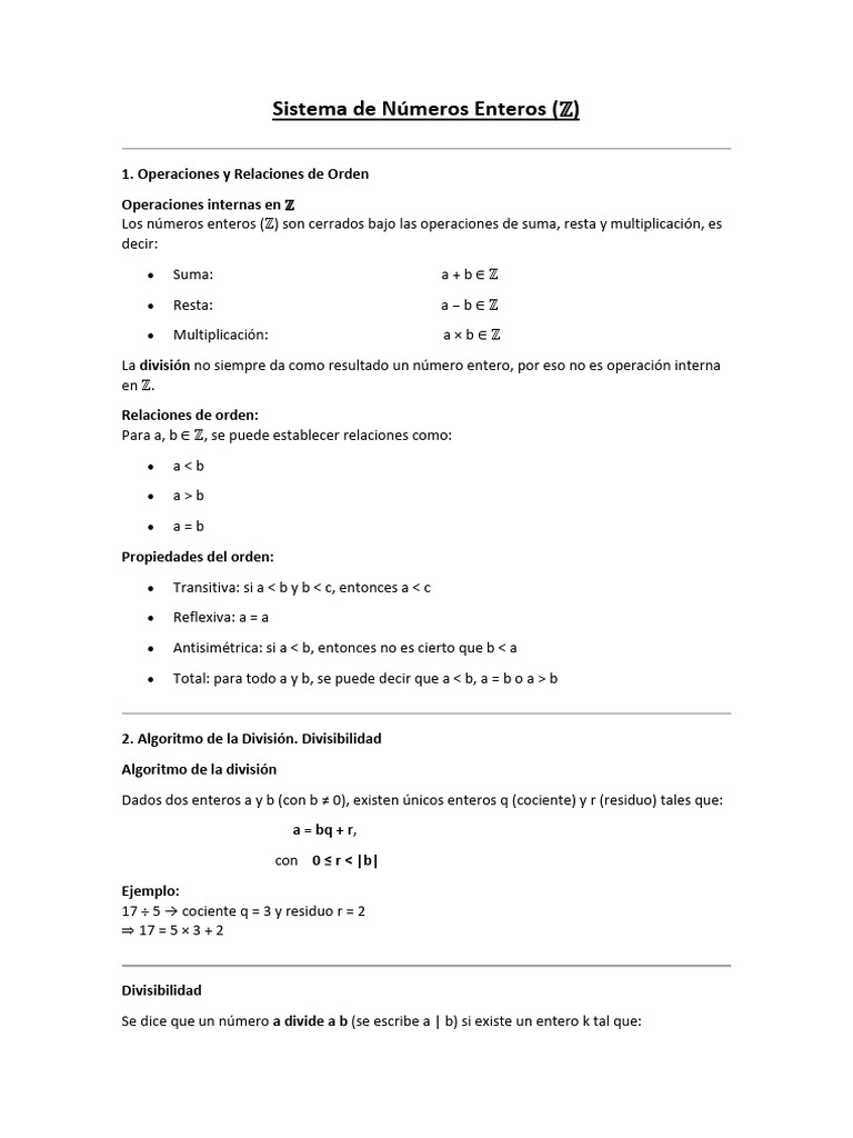 Numeros Enteros Aritmetica | PDF | División (Matemáticas) | Entero