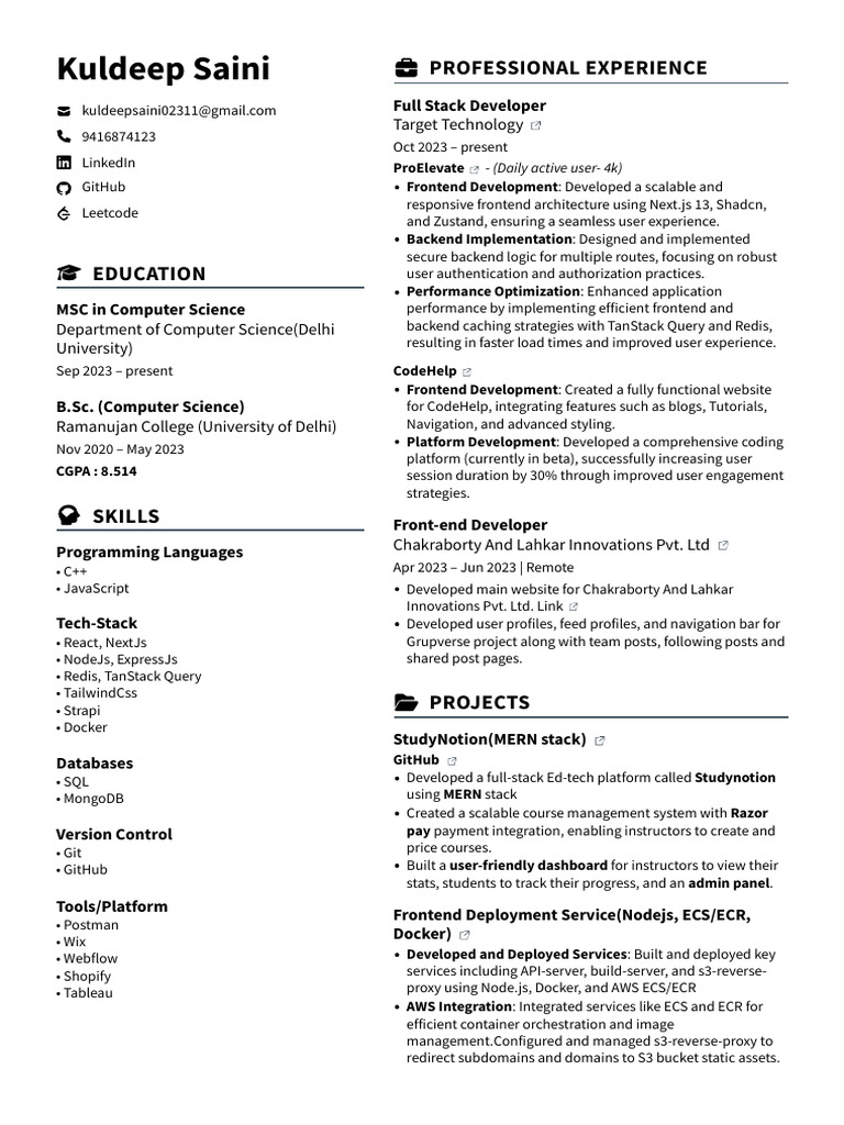 Kuldeep Saini FlowCV Resume 20241225 | PDF | Software Engineering | Computing