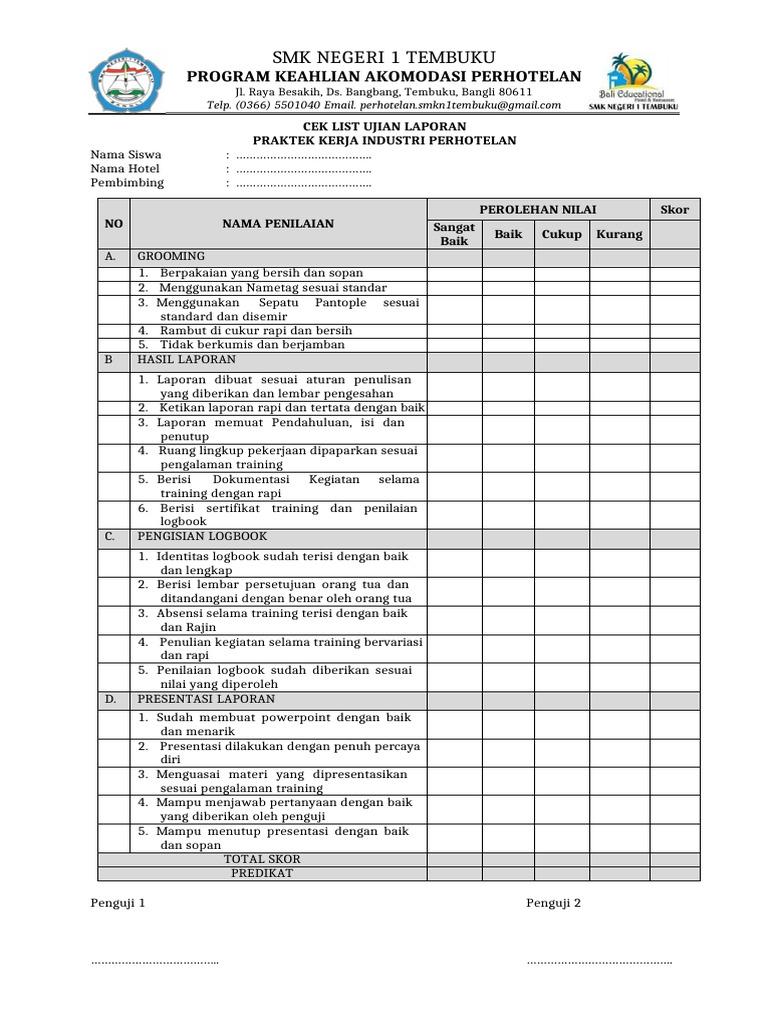 Cek List Nilai Ujian Laporan Prakrin | PDF