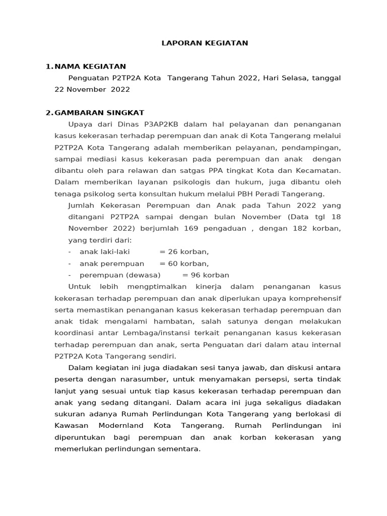 Penguatan P2TP2A Kota Tangerang 2022 | PDF